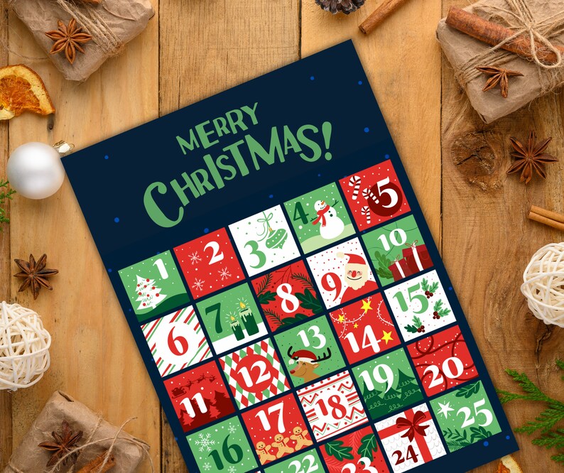 9 Sheets Advent Calendar Printable Bundle, Christmas Label Pack, Advent ...