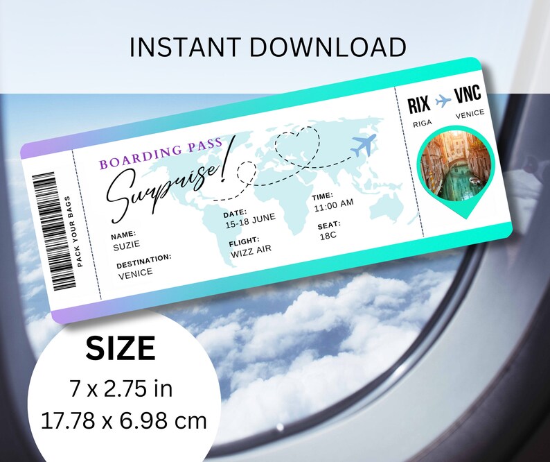 Editable Boarding Pass Template, Printable Personalized Airline Ticket ...