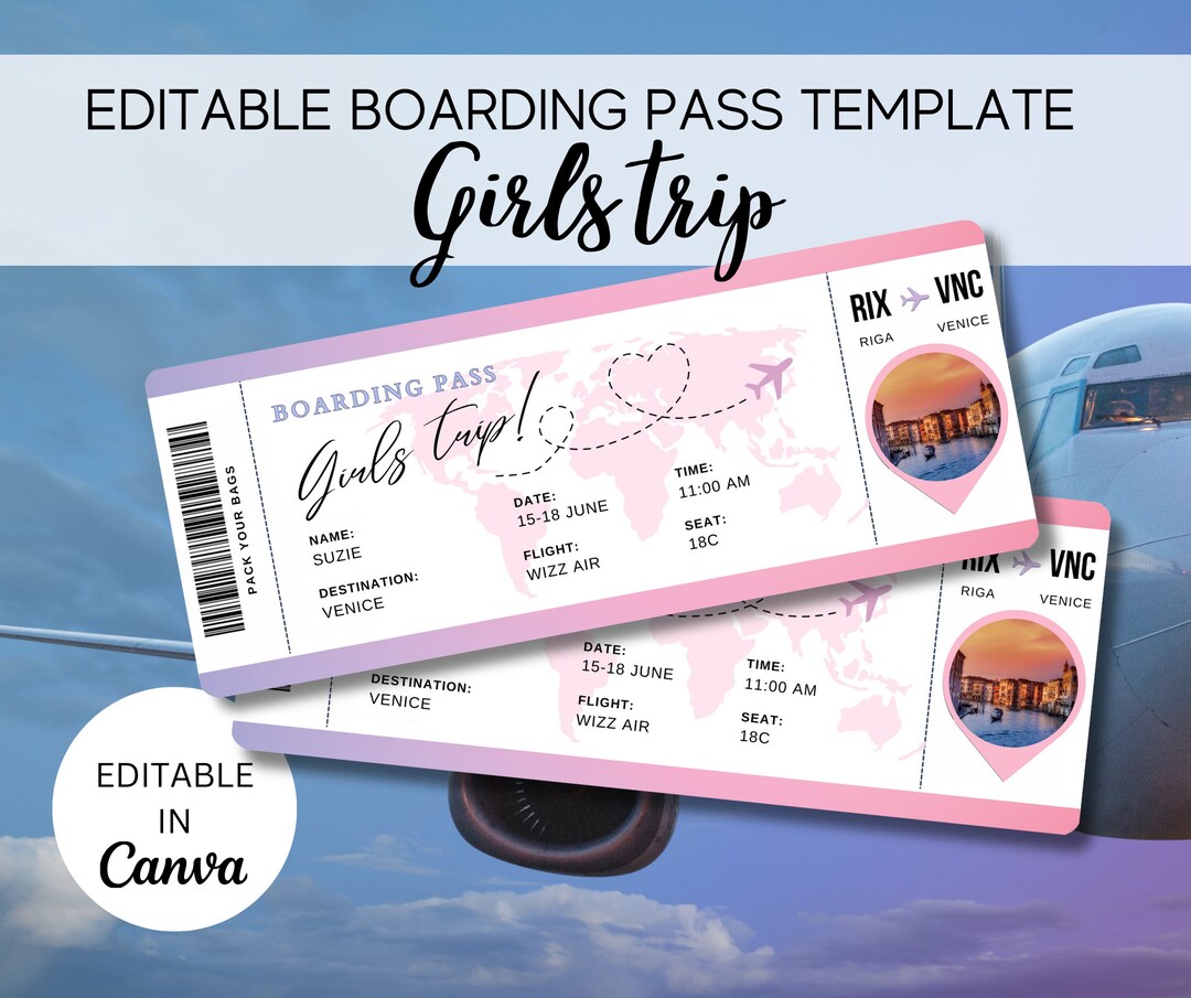 Editable Boarding Pass Template, Printable Personalized Airline Ticket ...