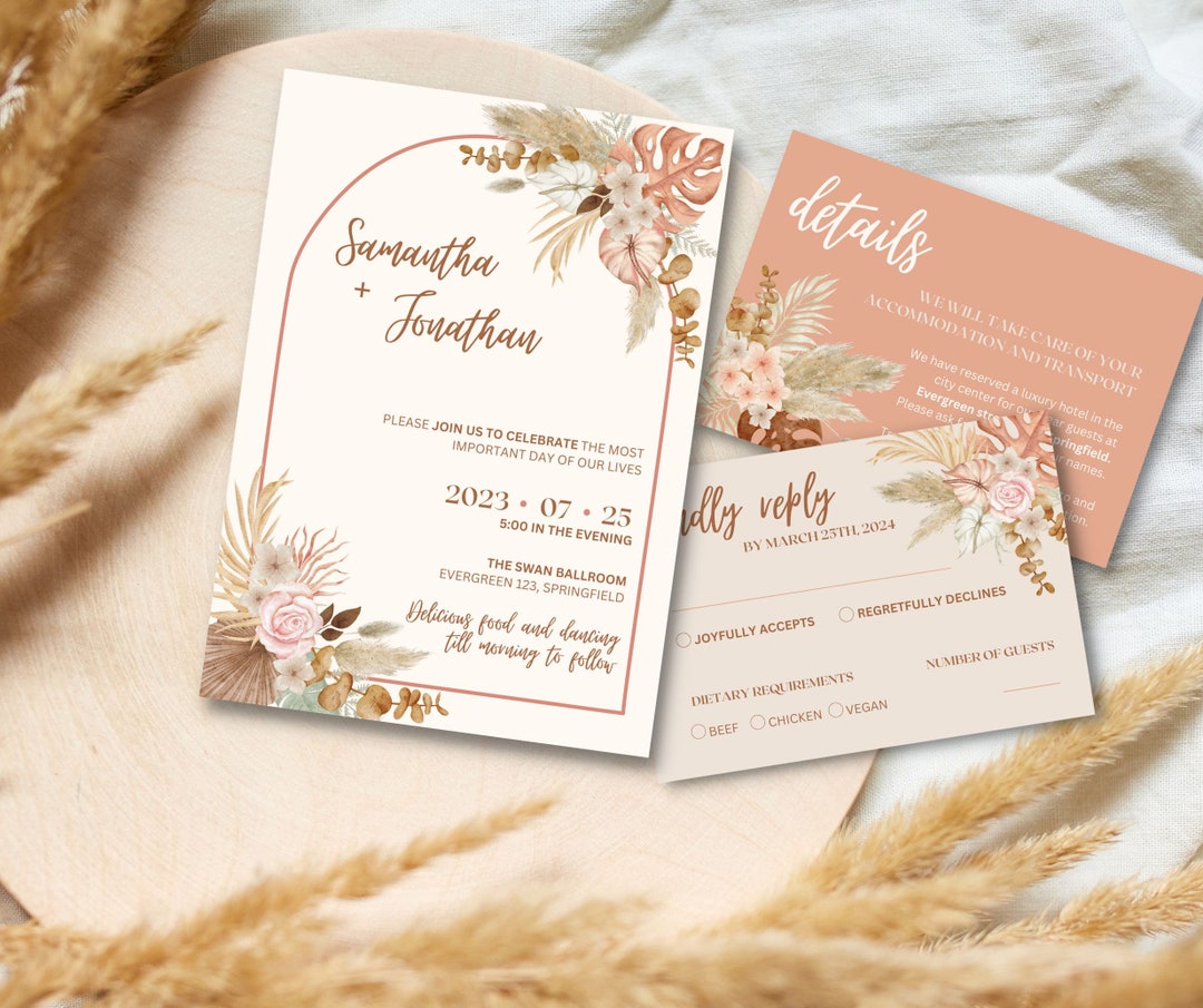 Boho Wedding Invitation Template, Minimalist Wedding Invite, Boho ...