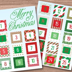 2 Styles Advent Calendar Printable Bundle, Christmas Label Pack, Advent ...