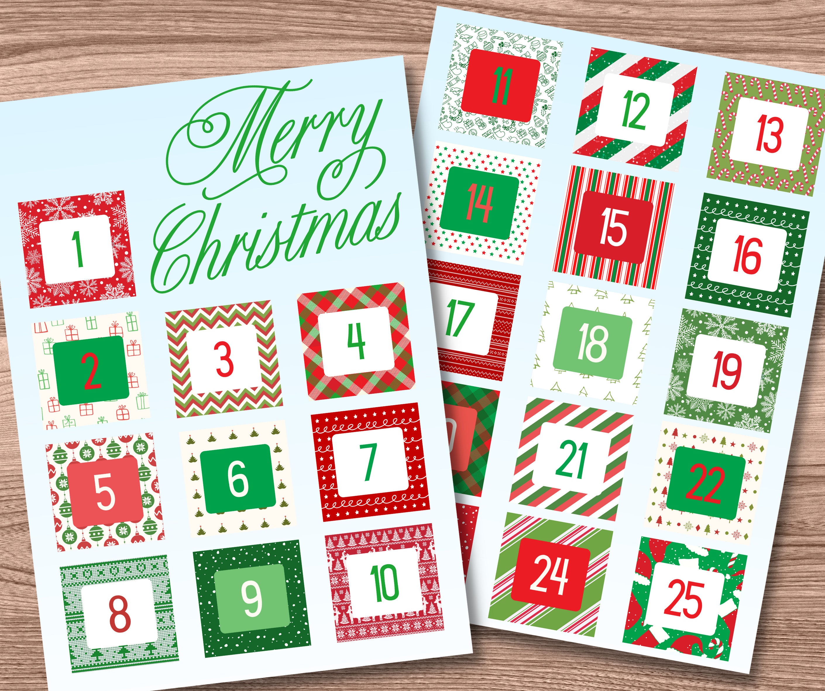 2 Styles Advent Calendar Printable Bundle, Christmas Label Pack, Advent ...