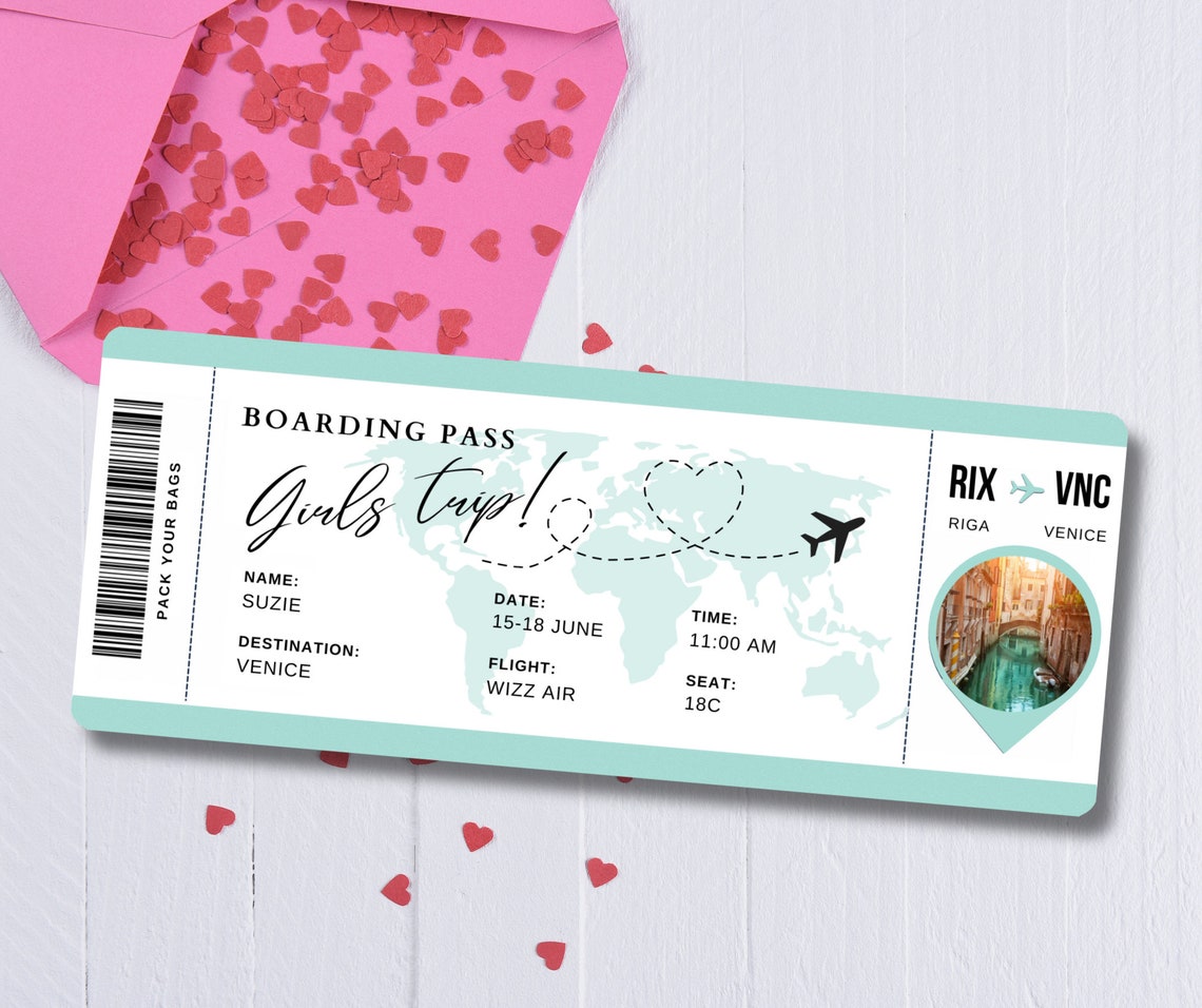 Editable Boarding Pass Template, Printable Personalized Airline Ticket ...