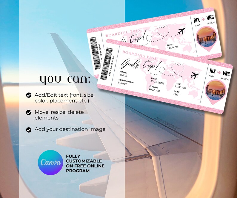 Editable Boarding Pass Template, Printable Personalized Airline Ticket ...