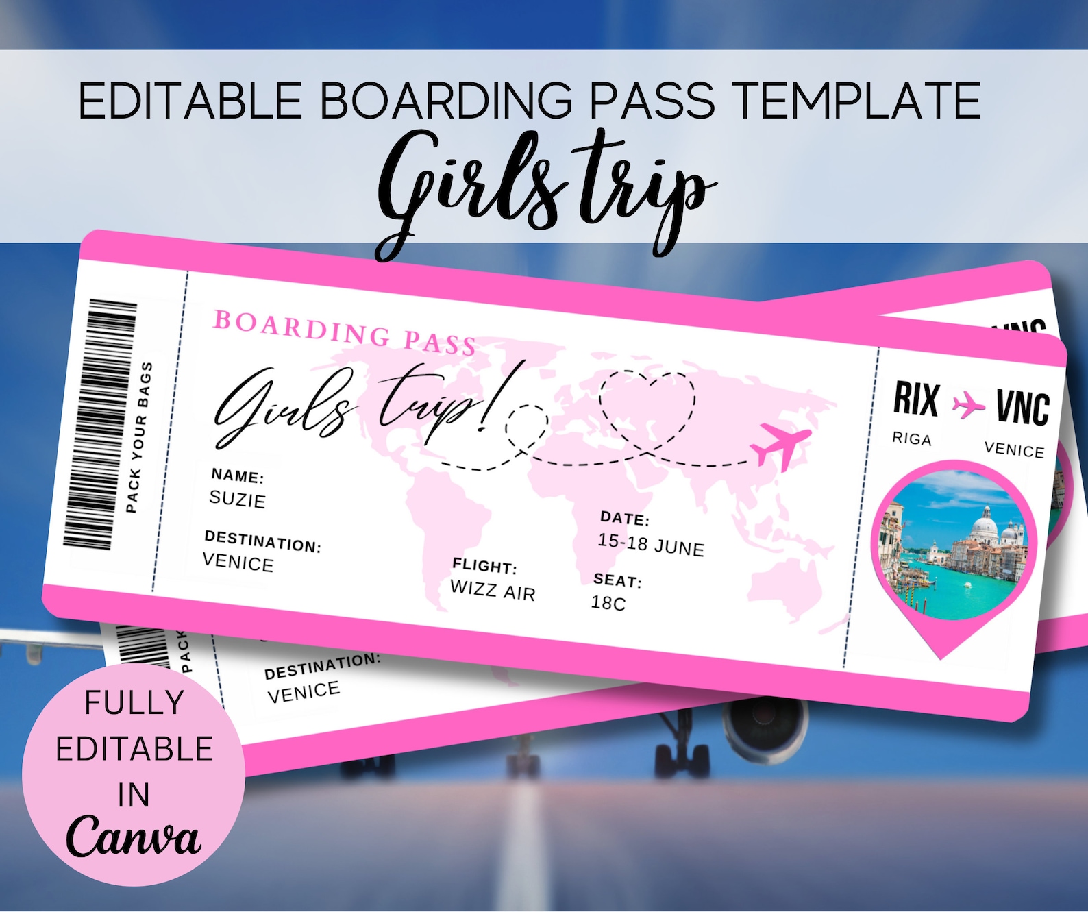 Editable Boarding Pass Template, Printable Personalized Airline Ticket ...