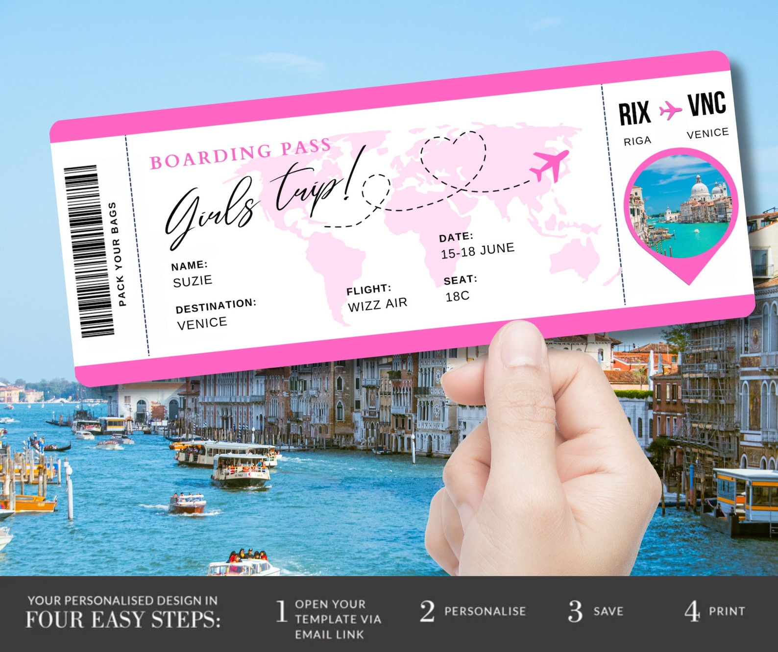 Editable Boarding Pass Template, Printable Personalized Airline Ticket ...