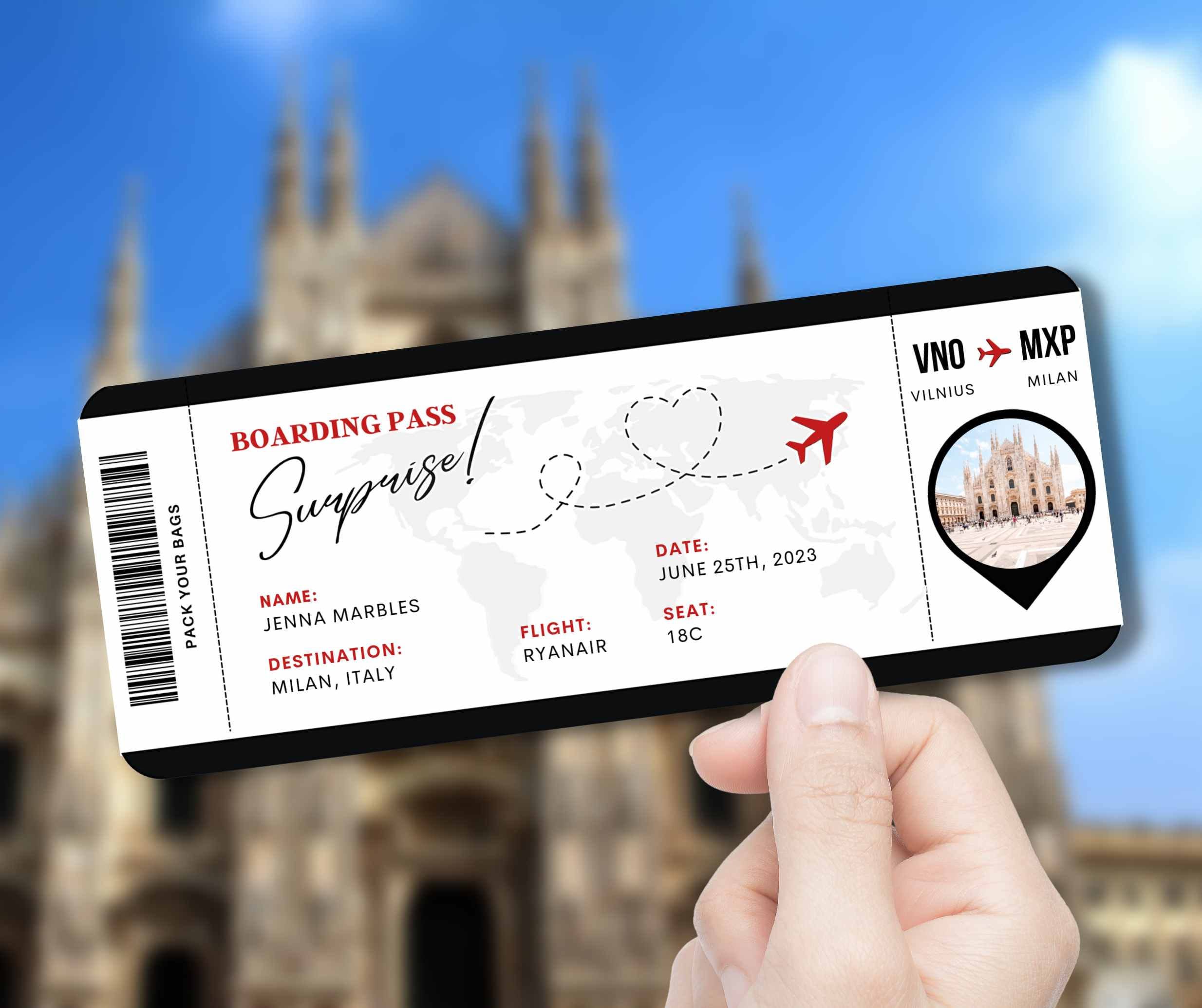 Editable Boarding Pass Template, Printable Personalized Airline Ticket ...