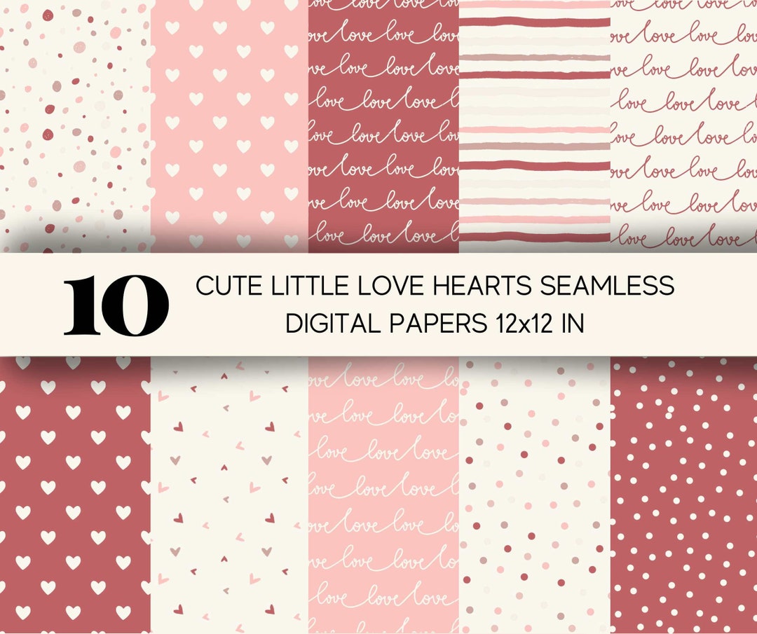 10 Valentine Hearts Seamless Digital Papers, Scrapbook Paper, Heart ...