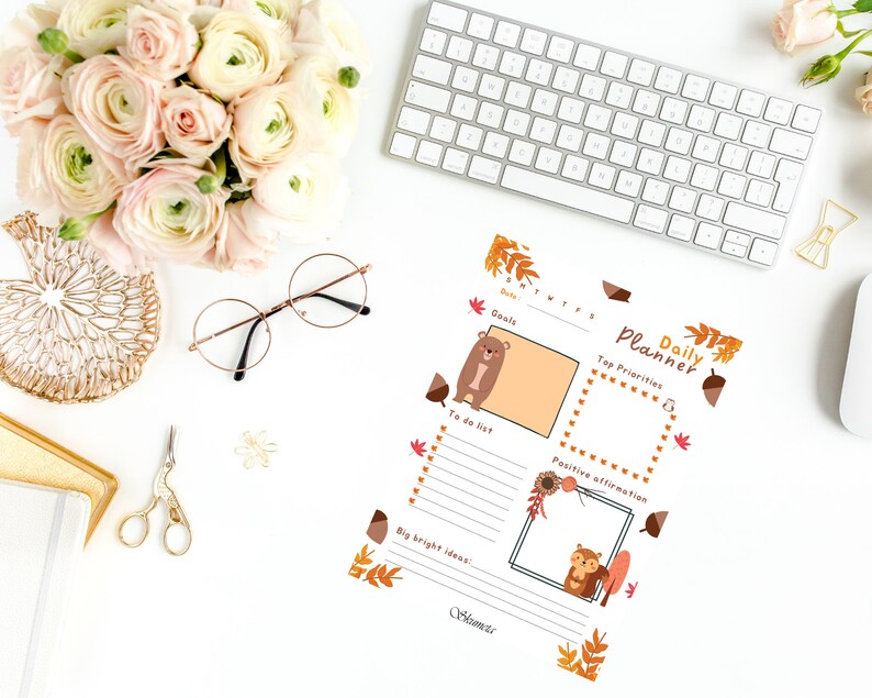 Printable Daily Planner, Daily to Do List, Autumn Theme With Drawings ...