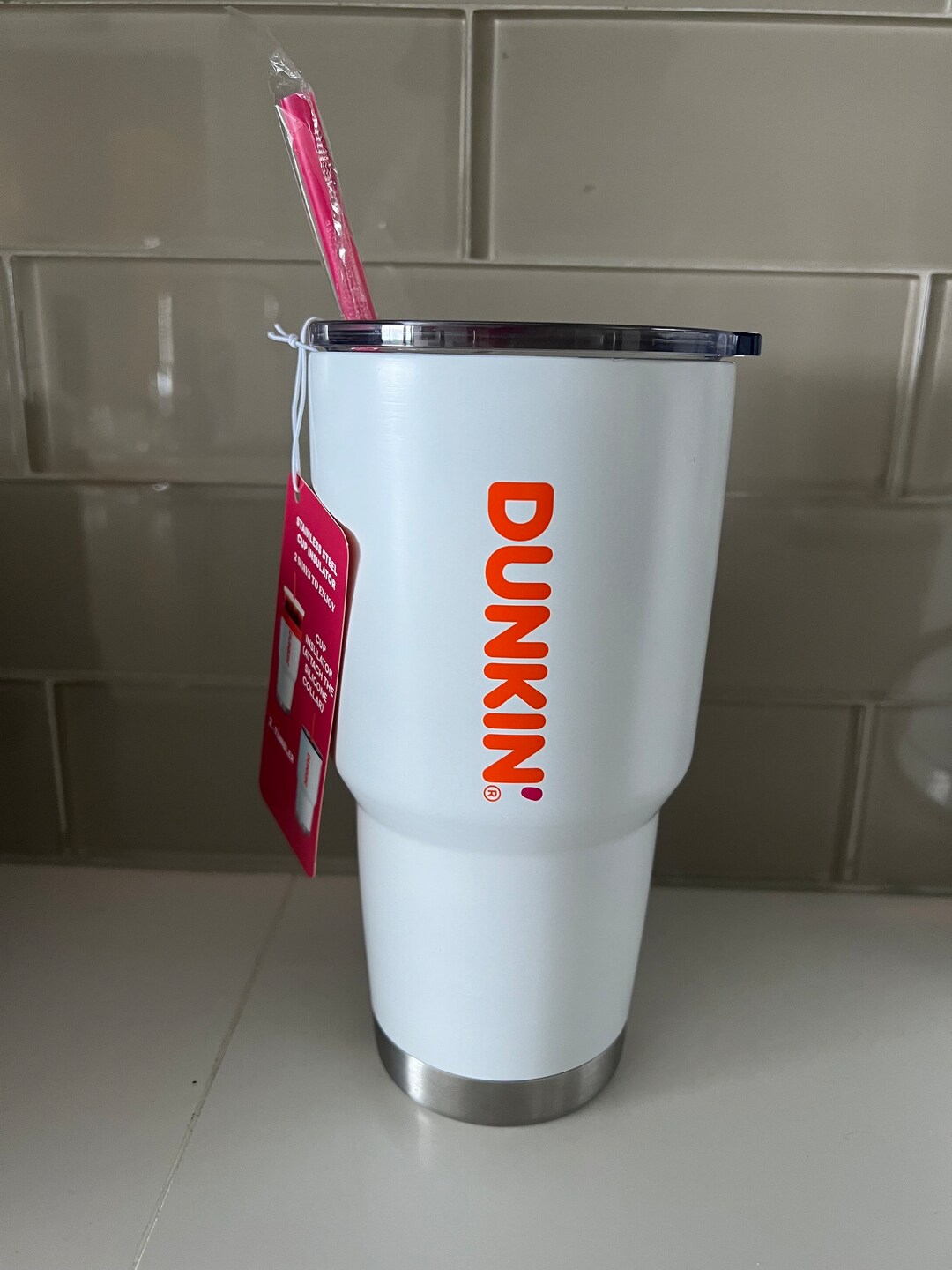 Dunkin Donuts White & Pink Stainless Steel Tumbler 32oz - Etsy