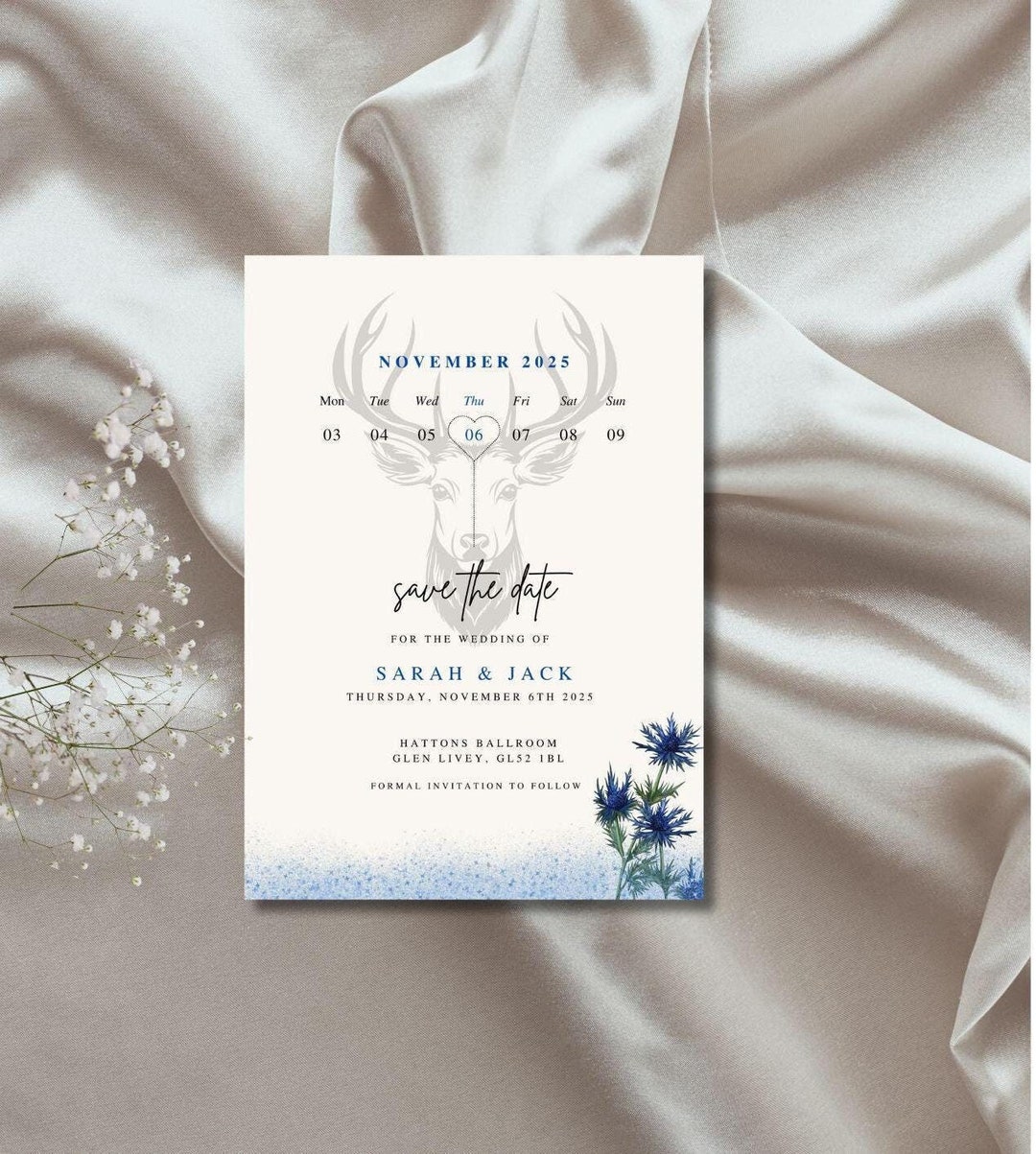 Stag & Thistle Save the Date Wedding Template, Printable Wedding ...