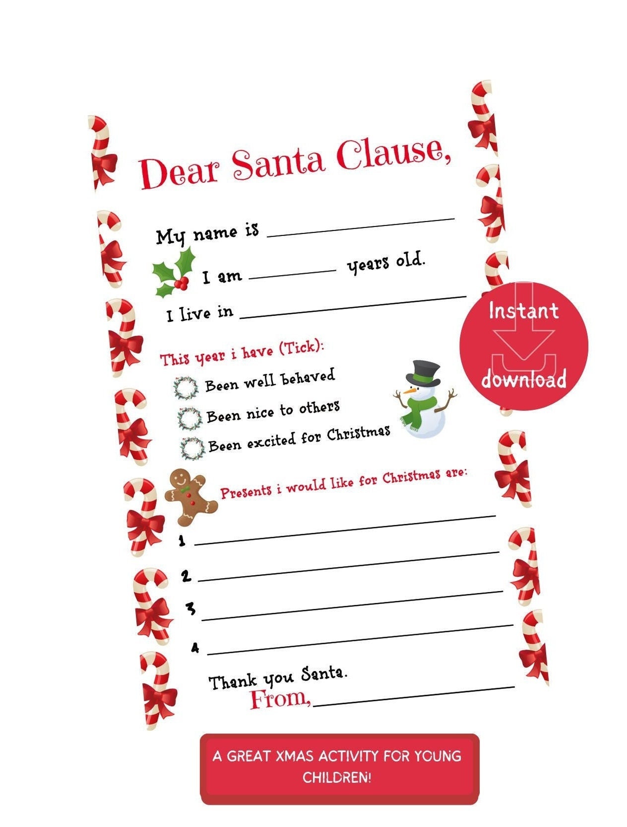 Letter to Santa L Instant Download L Fun Kids Christmas - Etsy