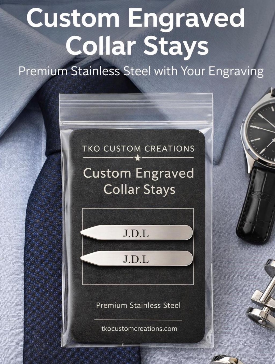 Custom Engraved Stainless Steel Collar Stays – Personalized Groomsmen ...
