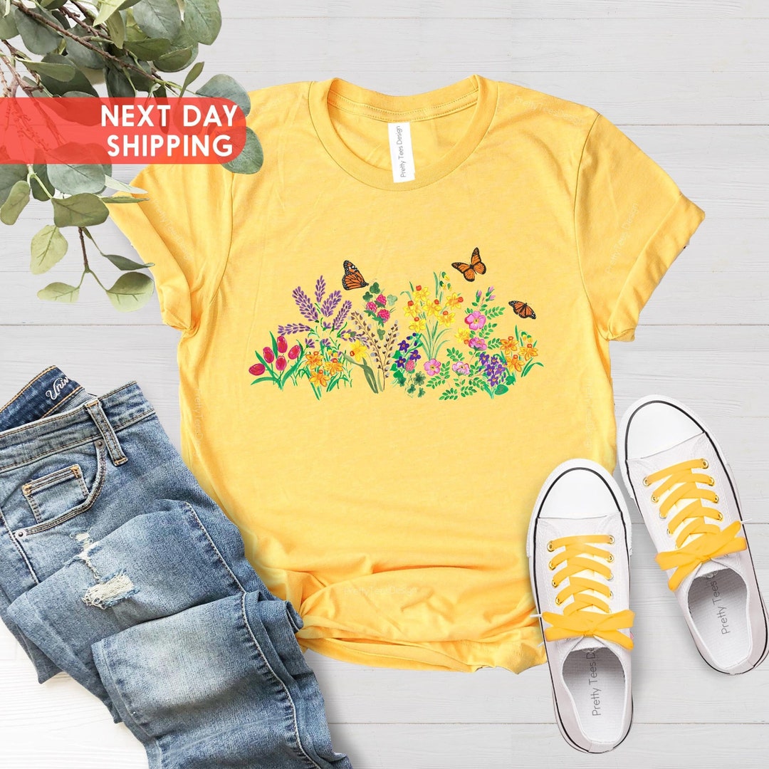 Wildflower Shirt, Flowers T-shirt, Butterflies Tee, Springtime ...