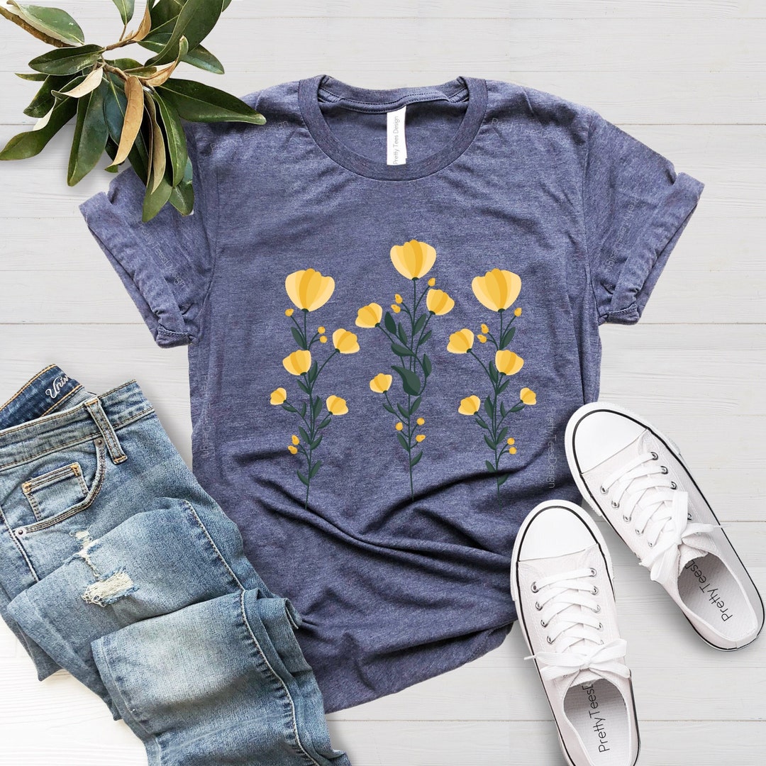 Yellow Flowers and Stems Shirt, Wildflower Shirt, Cute Boho Yellow ...