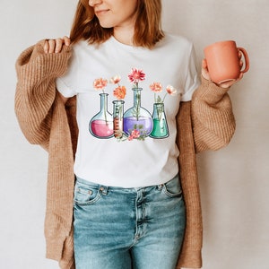 Laboratory Shirt, Floral Beakers Chemistry Lab Scientist Gift, Chemist ...