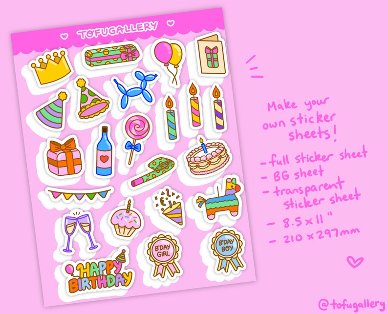 Cute Happy Birthday Digital Stickers Pre-cropped Goodnotes - Etsy