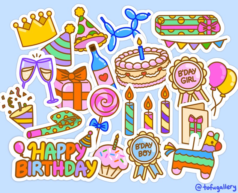 Cute Happy Birthday Digital Stickers Pre-cropped Goodnotes - Etsy