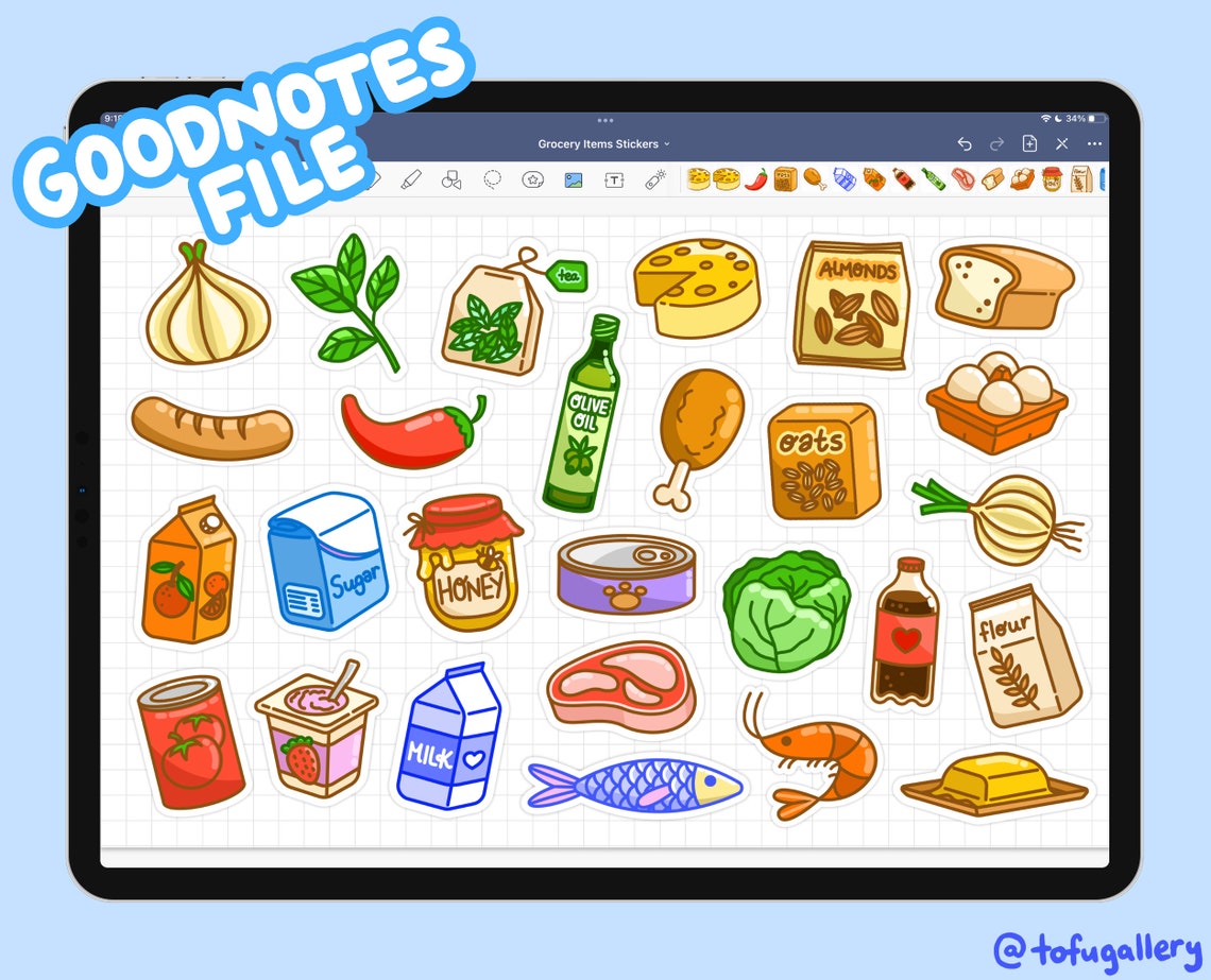 Everyday Grocery Items Digital Stickers, Pre-cropped, Goodnotes ...