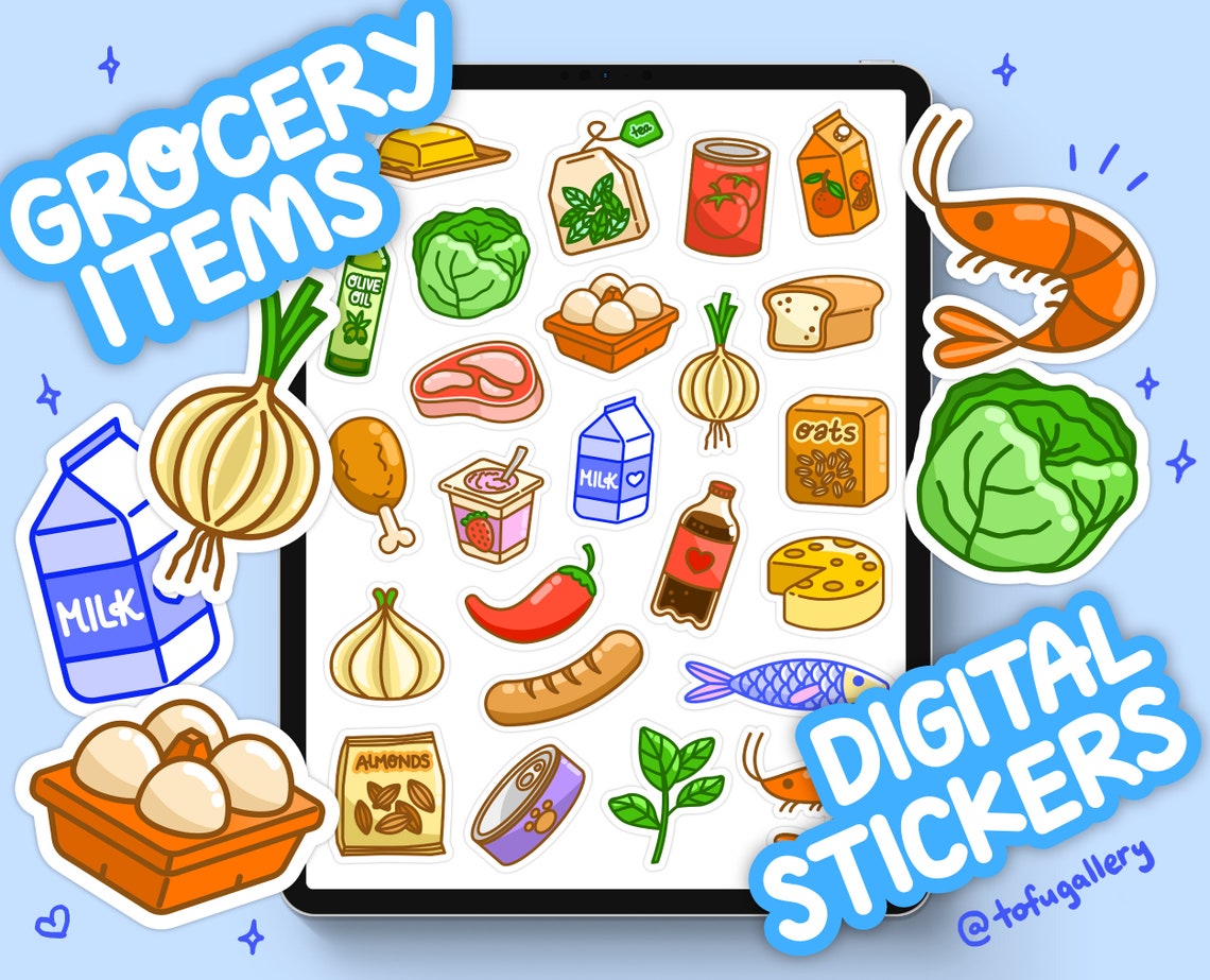 Everyday Grocery Items Digital Stickers, Pre-cropped, Goodnotes ...
