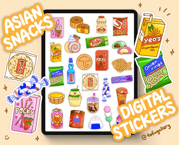Cute Asian Snacks Dessert Drinks Digital Stickers - Etsy