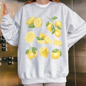 Lemon Print Sweatshirt Cottage Core Sweater Fruit Crewneck Lemon Gifts ...