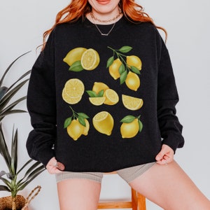 Lemon Print Sweatshirt Cottage Core Sweater Fruit Crewneck Lemon Gifts ...