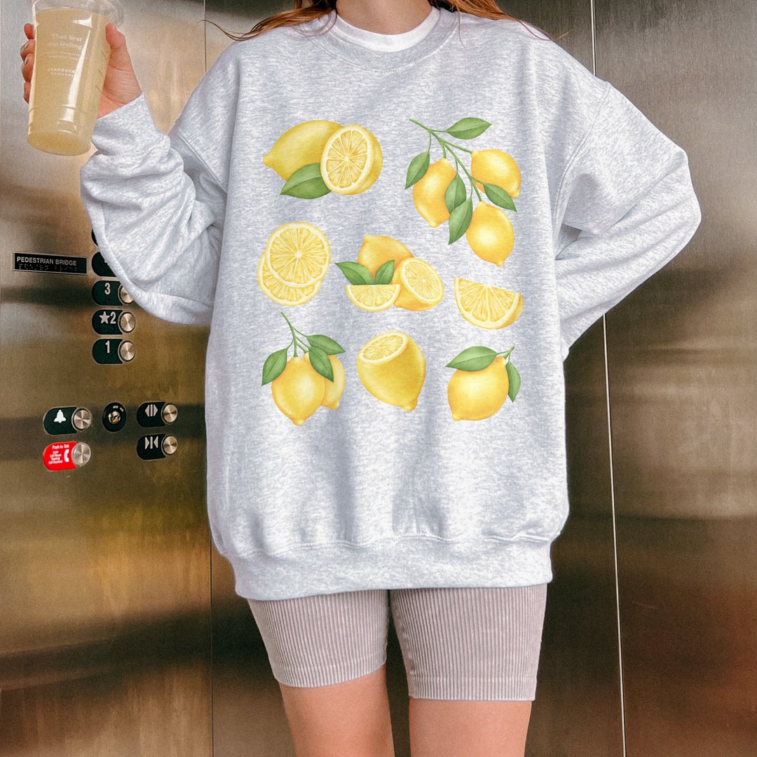 Lemon Print Sweatshirt Cottage Core Sweater Fruit Crewneck Lemon Gifts ...