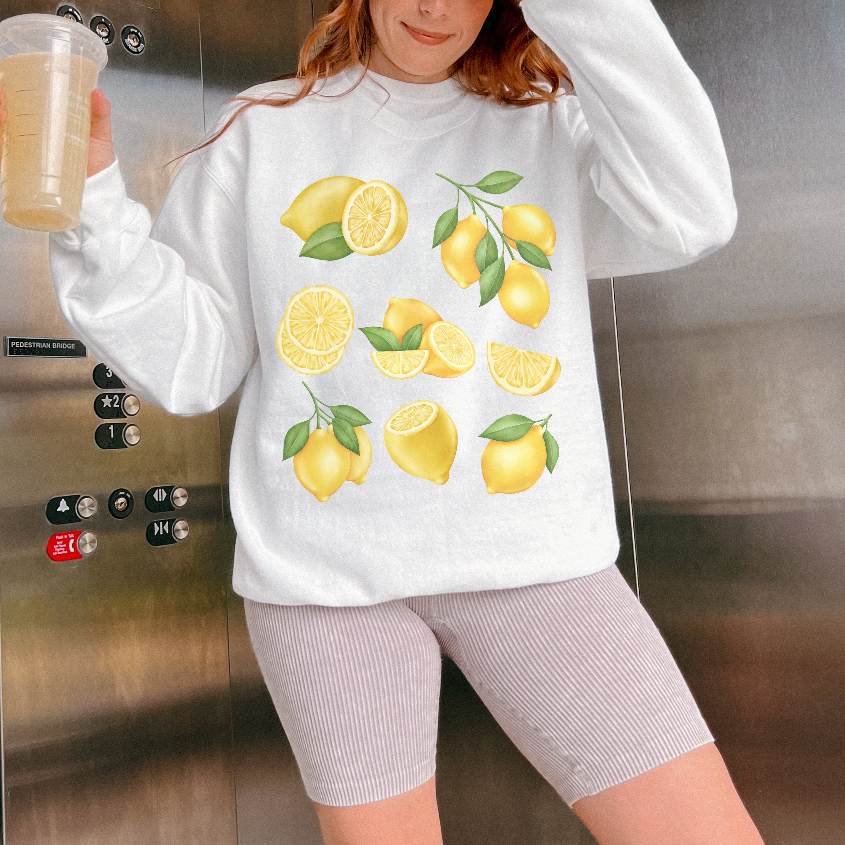 Lemon Print Sweatshirt Cottage Core Sweater Fruit Crewneck Lemon Gifts ...