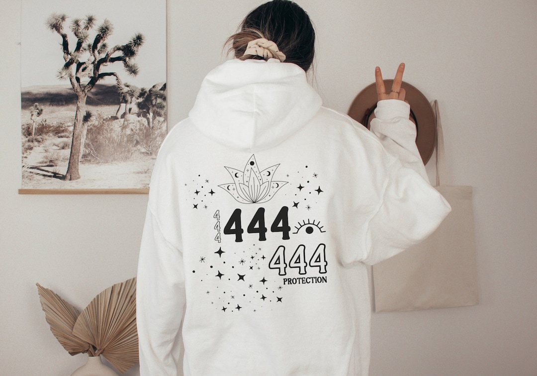 444 Angel Number Words on Back of Hoodie Indie Manifestation Sweatshirt ...