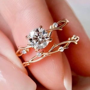 1.6 CT Round Twig Engagement Set Nature Inspired Diamond Bridal Ring Set Anniversary Ring Bridal Ring Twig Ring Bridal Set Diamond Ring Etsy