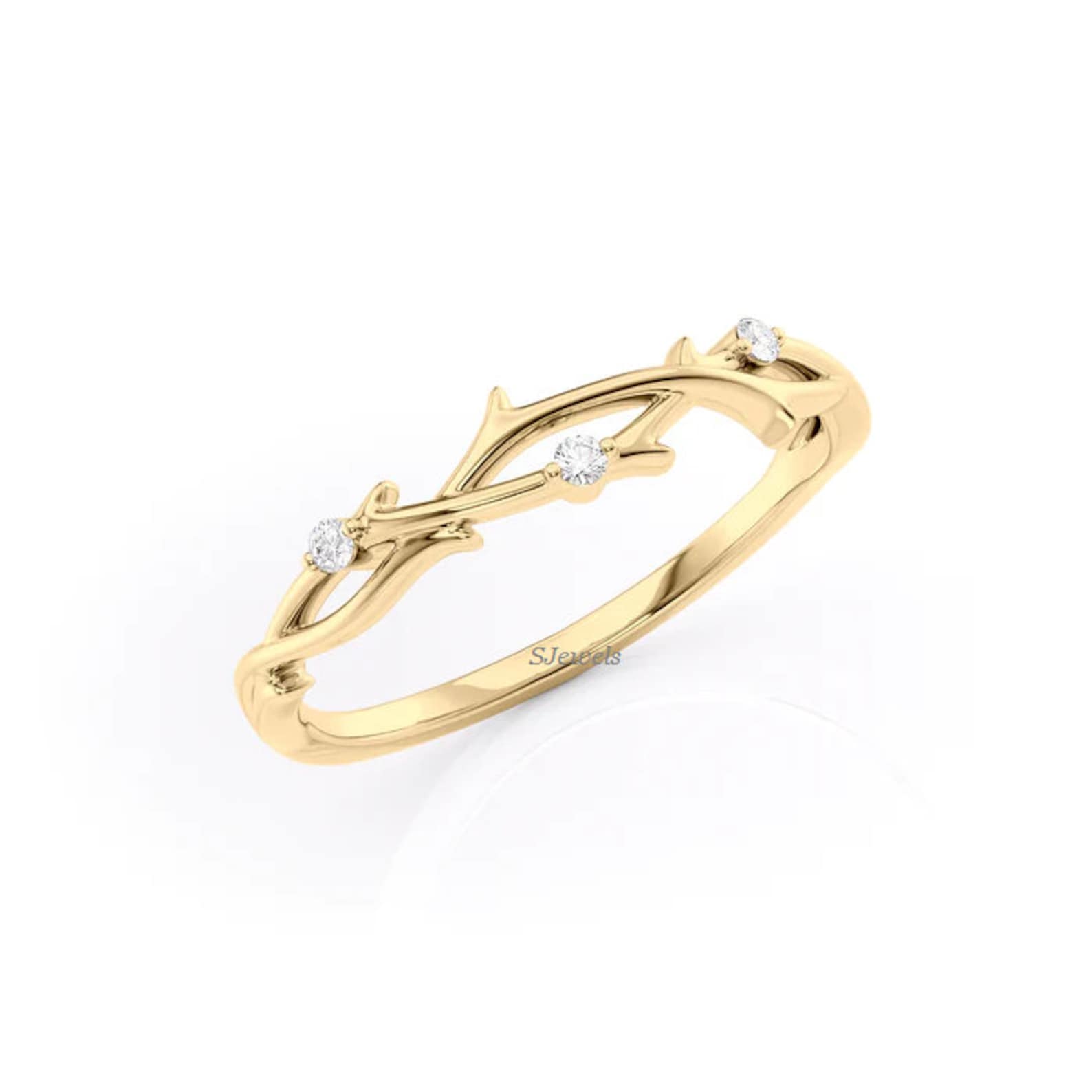 Dainty Twig Engagement Ring,twig Matching Band,leaf Band With Diamond ...