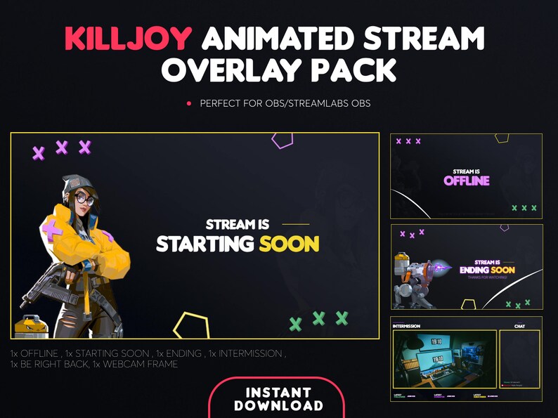 Killjoy Animated Stream Pack 6 Scenes Perfect for OBS & Streamlabs OBS ...
