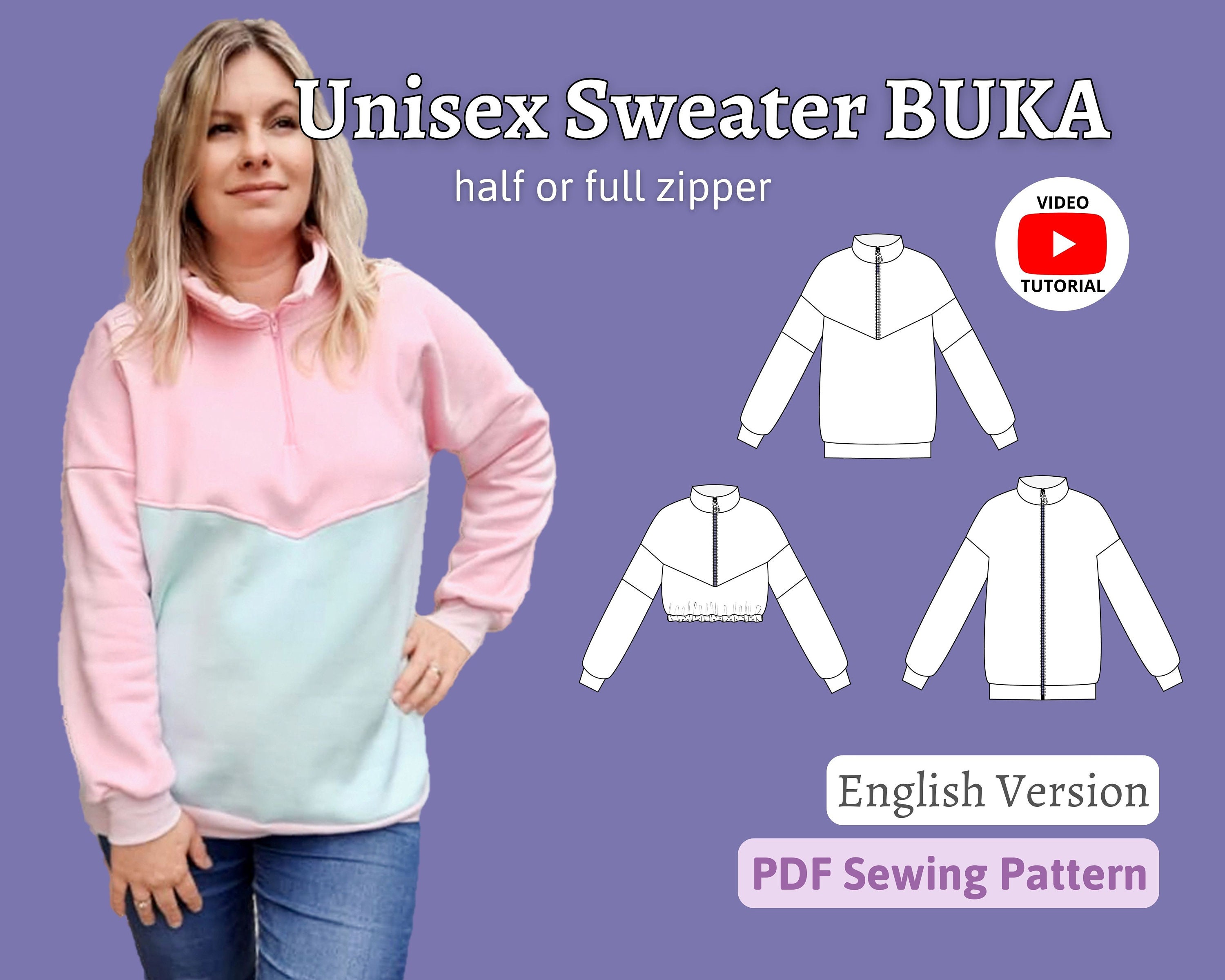 Sewing Pattern Women Half-zip Pattern Men Sweater Sewing Pattern ...