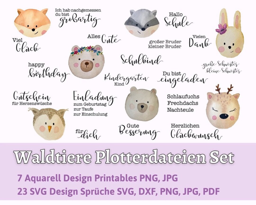 Plotter Files & Printables Set Forest Animals Watercolor Baby Shower ...