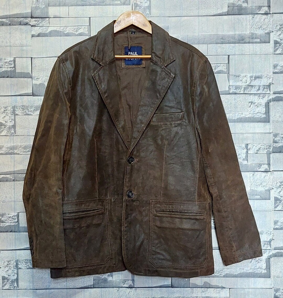 Authentic PAUL STUART Leather Wax Jacket Size: L/ Vintage Retro Leather ...