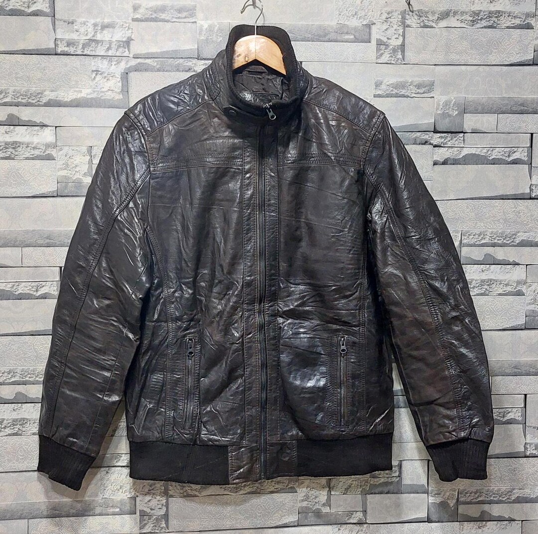 Antique Celio Leather Bomber Jacket Size: XL/ Authentic Celio Leather ...