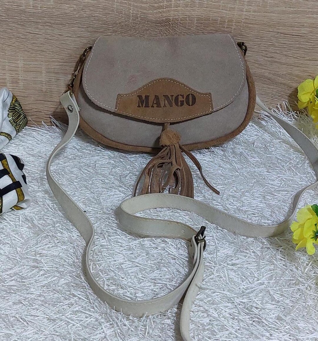 Antique MANGO Leather Mini Bag/ Vintage MANGO Suede Hand Purse ...