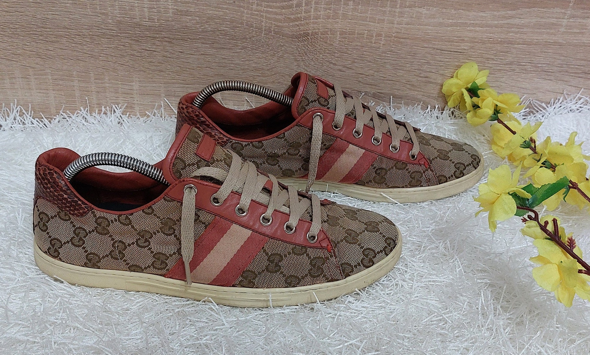 Gucci Monogram Antique Canvas Leather Sneakers Size: UK 6 US 7 / 40 EUR ...