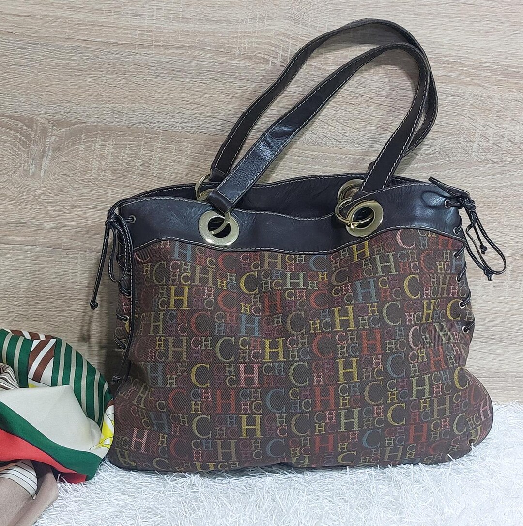 Authentic Carolina Herrera Crossbody Leather Canvas Handbag - Vintage ...