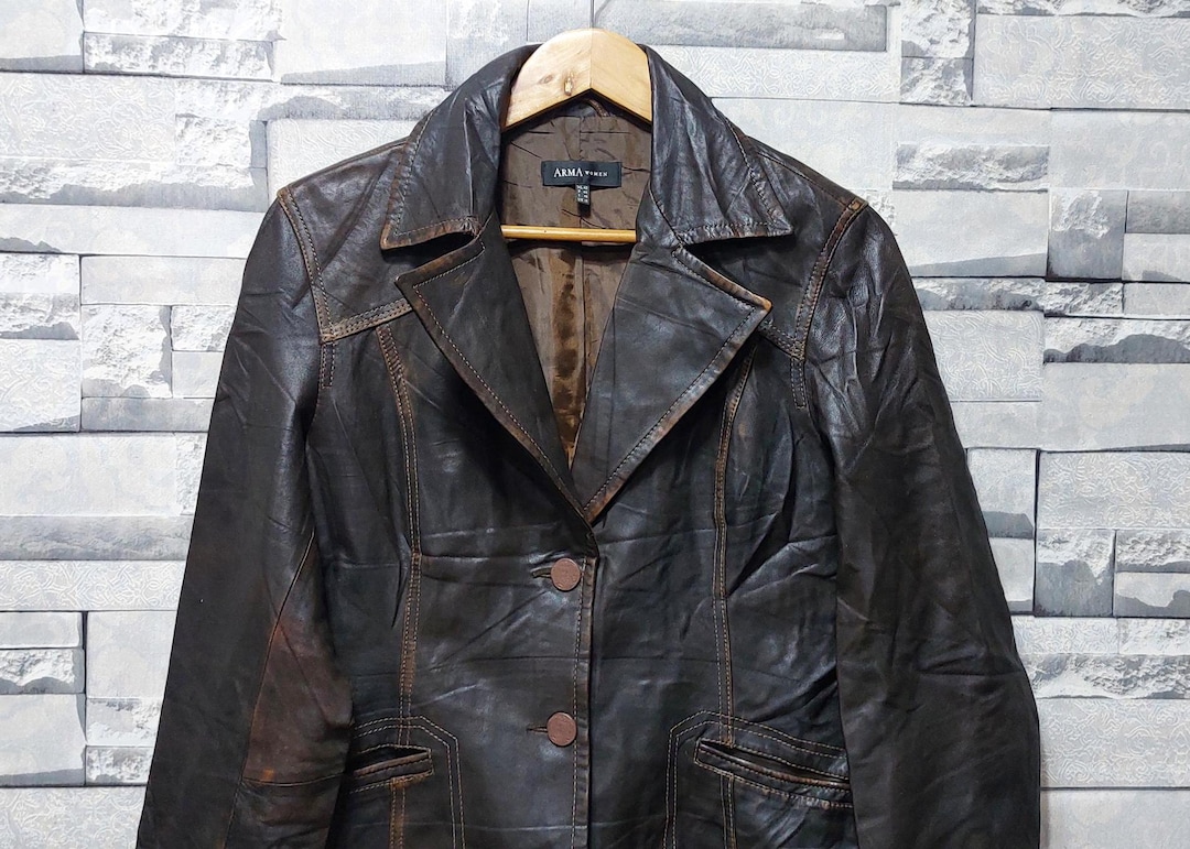 Vintage ARMA Leather Jacket Size: 16 UK/ 44 F/ L EUR/ Antique Arma ...