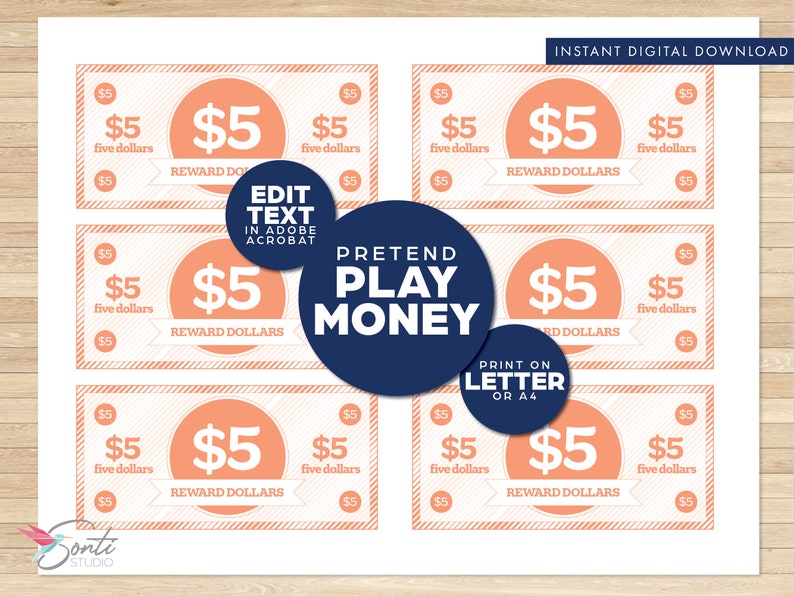 Editable Printable Reward Dollars Pretend Play Money Good - Etsy