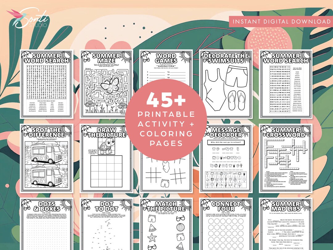 Summer Printable Activity and Coloring Page for Kids and Adult, Summer ...