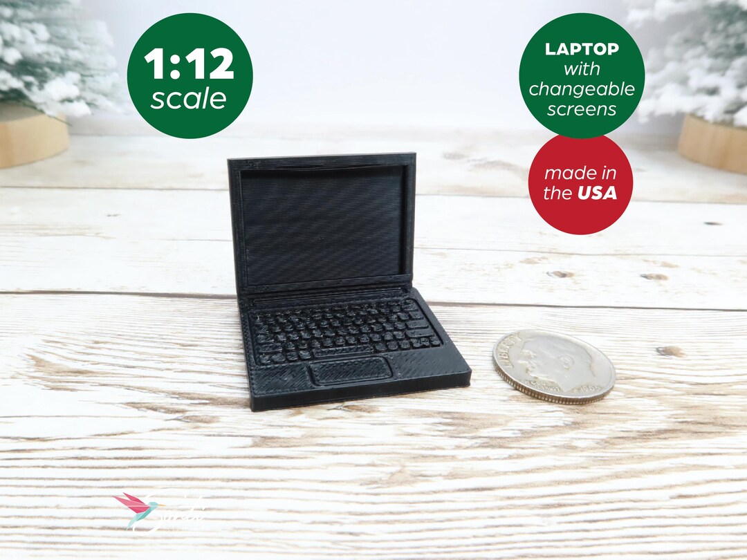 1:12 Scale Miniature Laptop With Closing Top, Miniature Computer, Doll ...