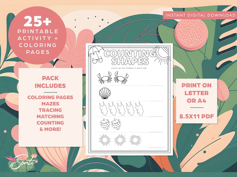 Simple Summer Printable Activity and Coloring Page for Toddlers, Summer ...
