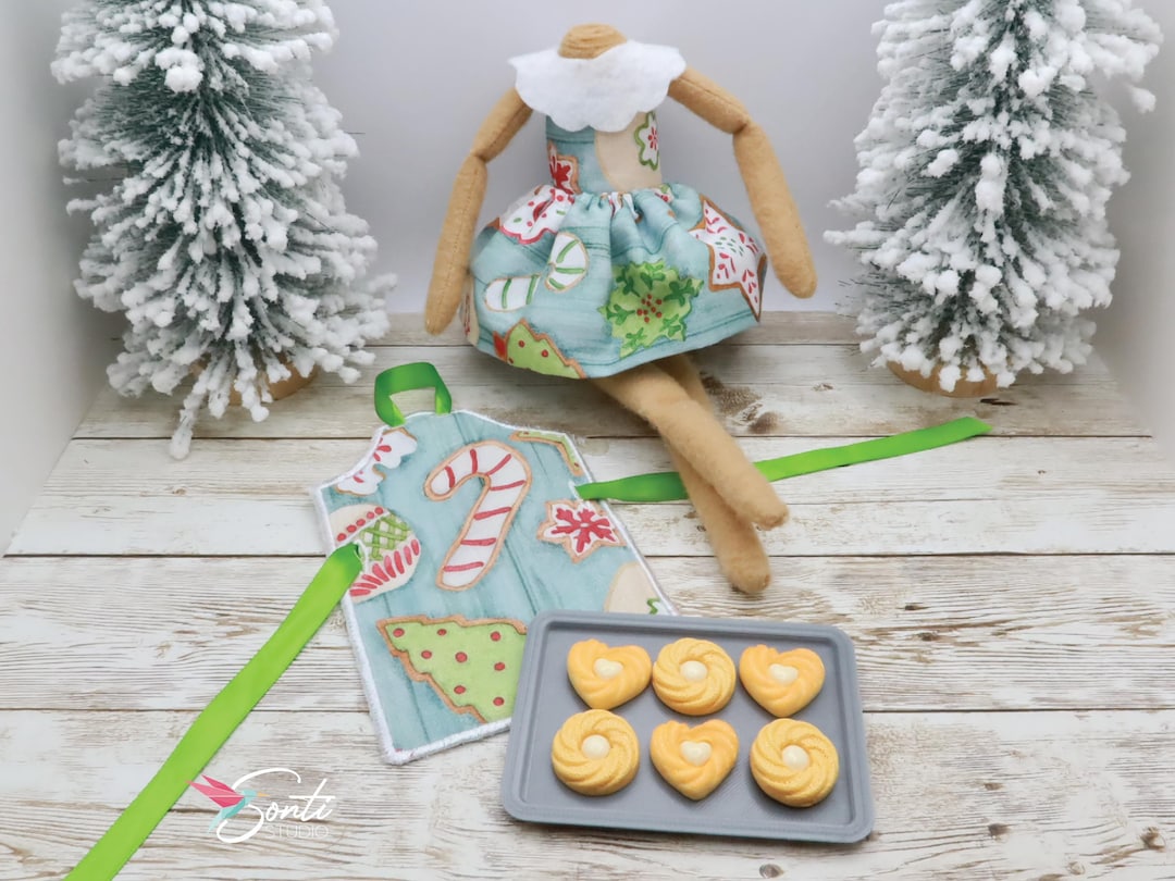Christmas Elf Baking Dress, Elf Apron, Elf Miniature Cookie Sheet, Elf ...