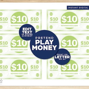 Editable Printable Reward Dollars, Pretend Play Money, Good Behavior ...