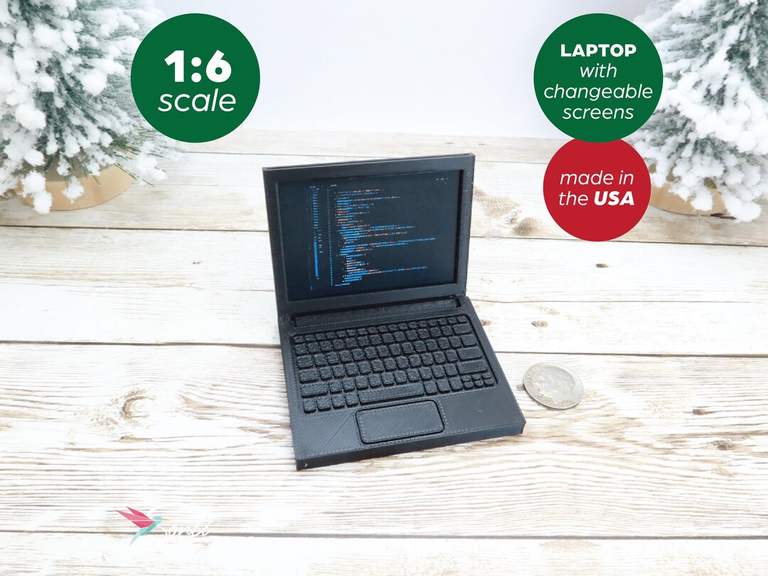 1:6 Scale Miniature Laptop With Closing Top, Miniature Computer, Doll ...