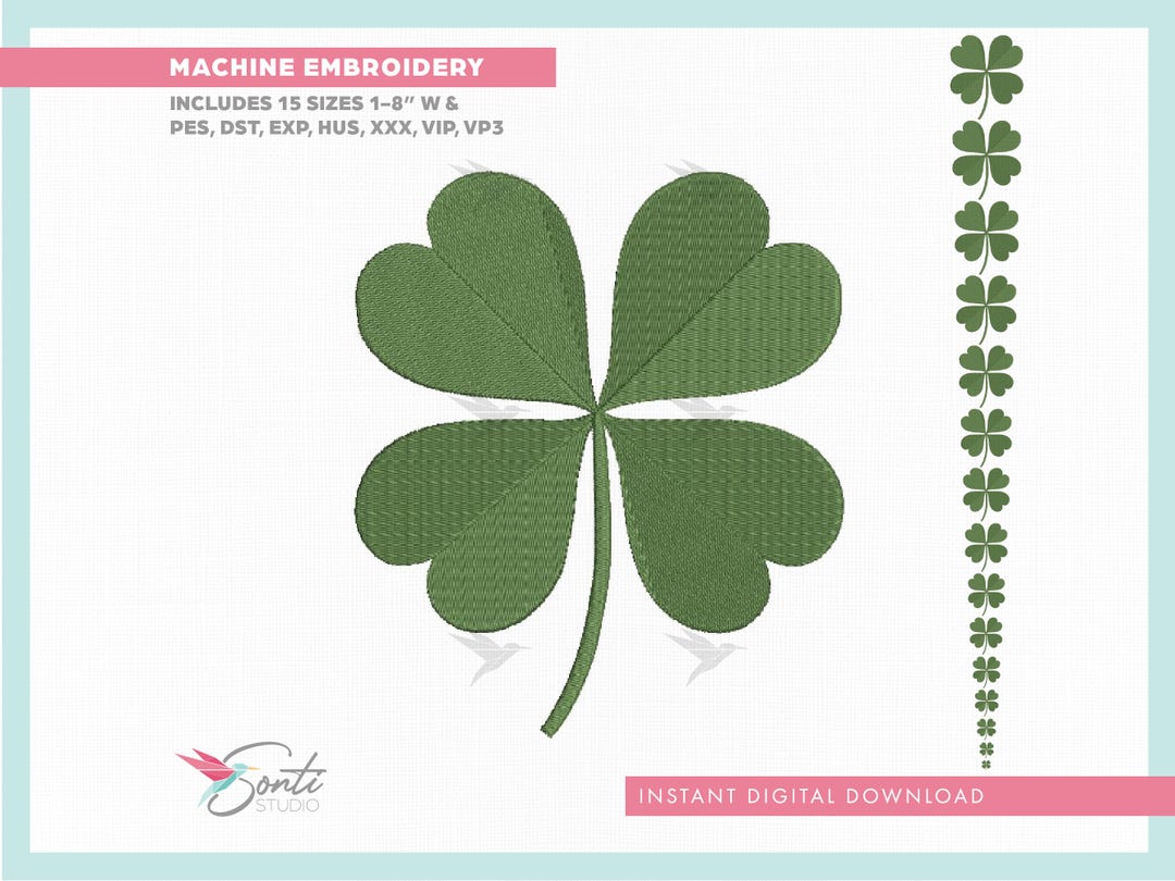 Mini Shamrock Machine Embroidery Design File, Four Leaf Clover ...