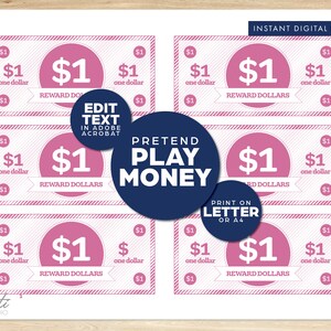 Editable Printable Reward Dollars, Pretend Play Money, Good Behavior ...